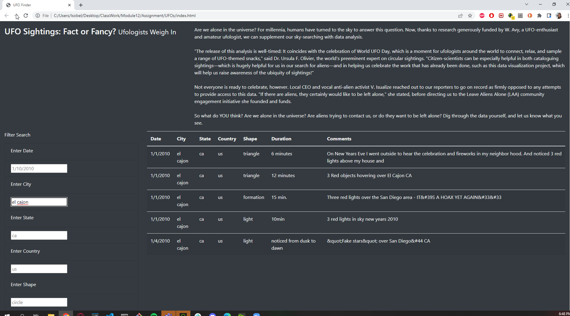 GitHub - iwytsang/UFOs