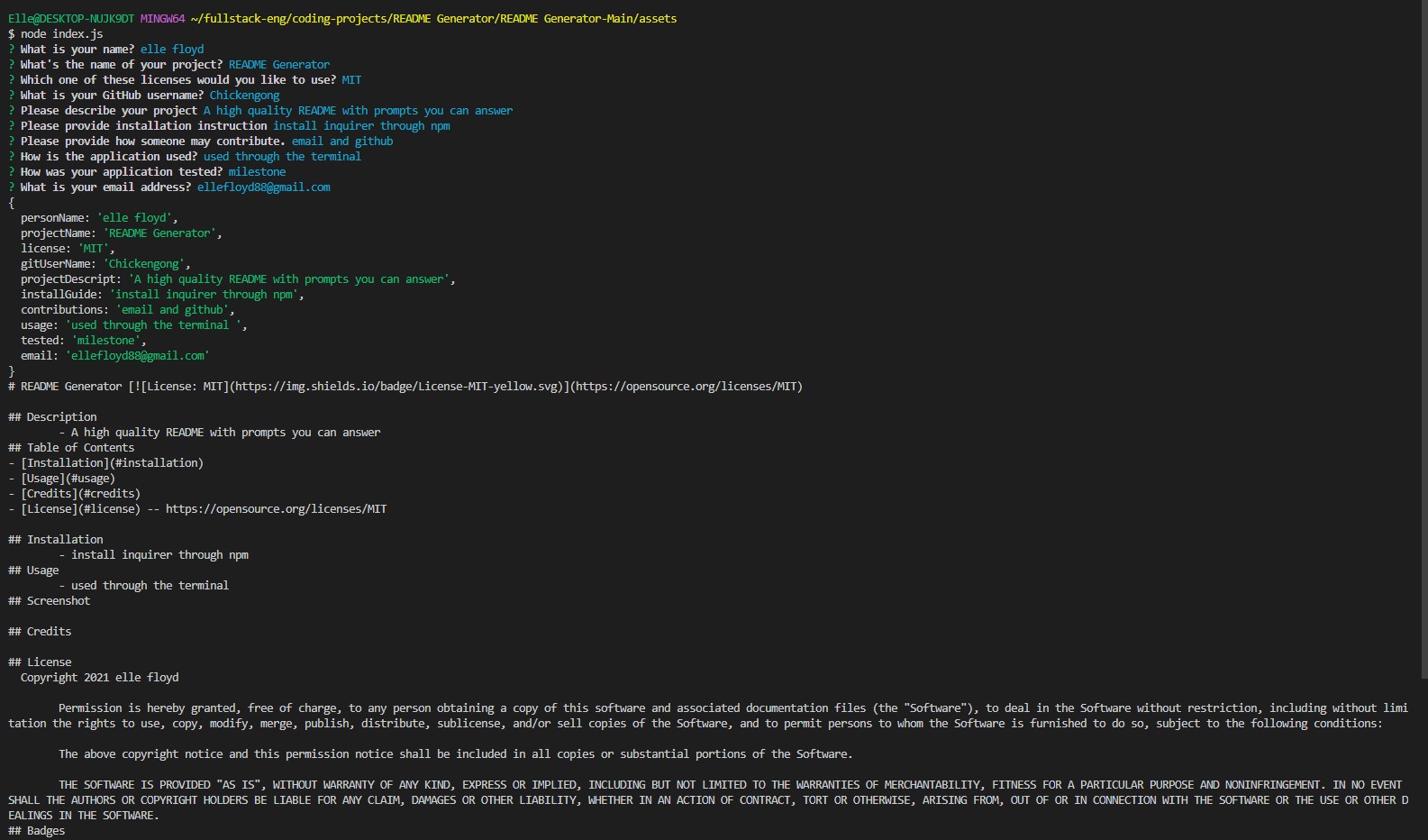 Github Chickengong Readme Generator