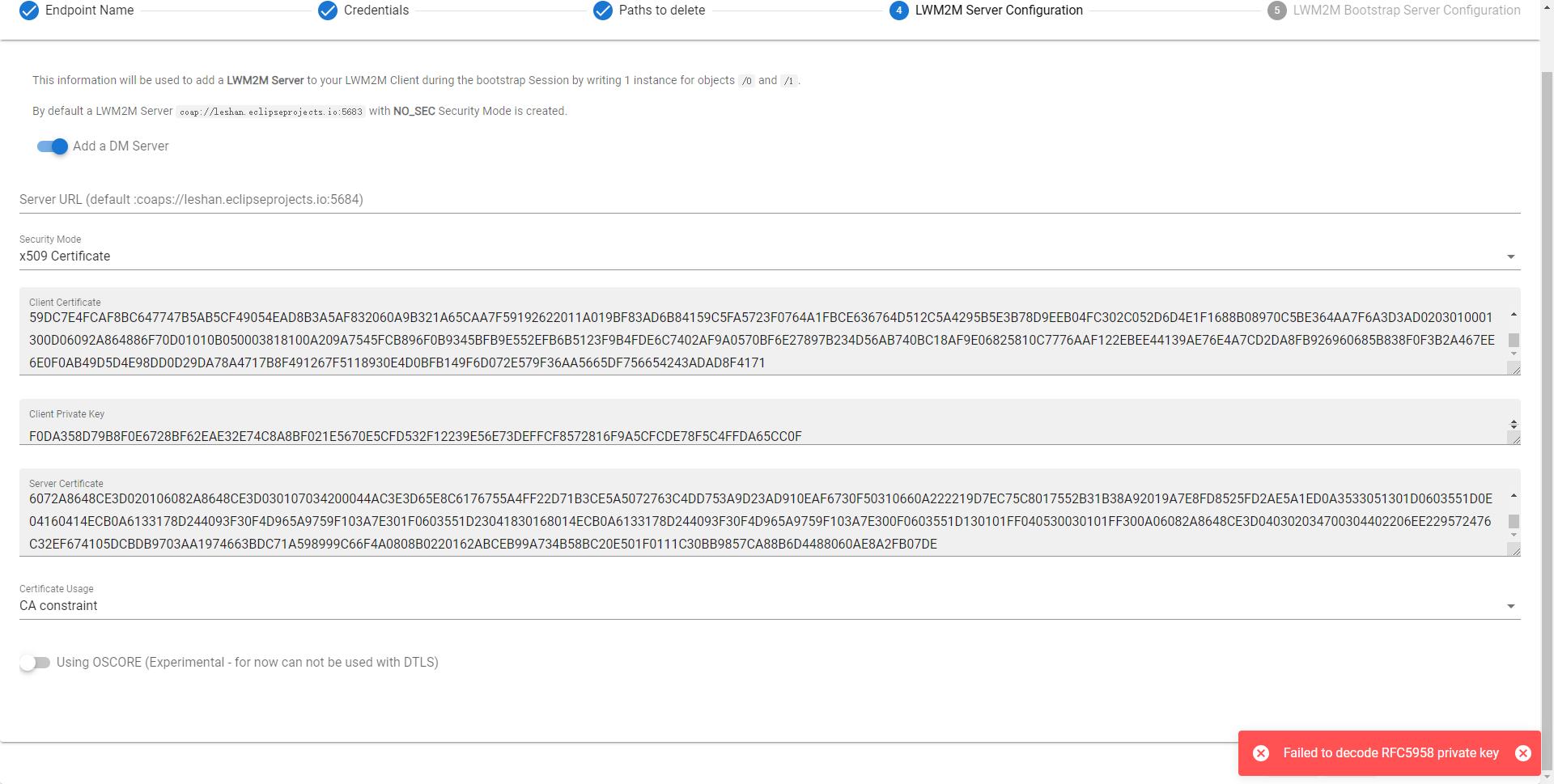 My device cannot use the X509 certificate method to connect to the leshan public server · Issue ...