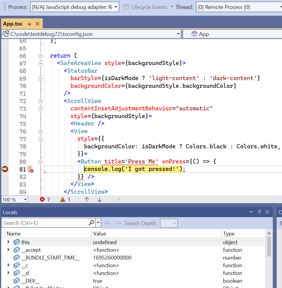 Trying to debug RNW app (Hermes Direct Debug) with Visual Studio gives "TargetDescriptor cannot ...