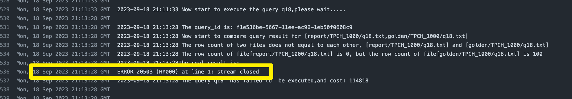 Bug Tke Regression Test Tpch 1t Test Report Error Stream Closed · Issue 11834 