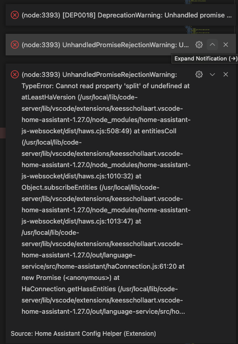 Unhanded promise rejections depreciated · Issue #1999 · keesschollaart81/vscode-home-assistant ...