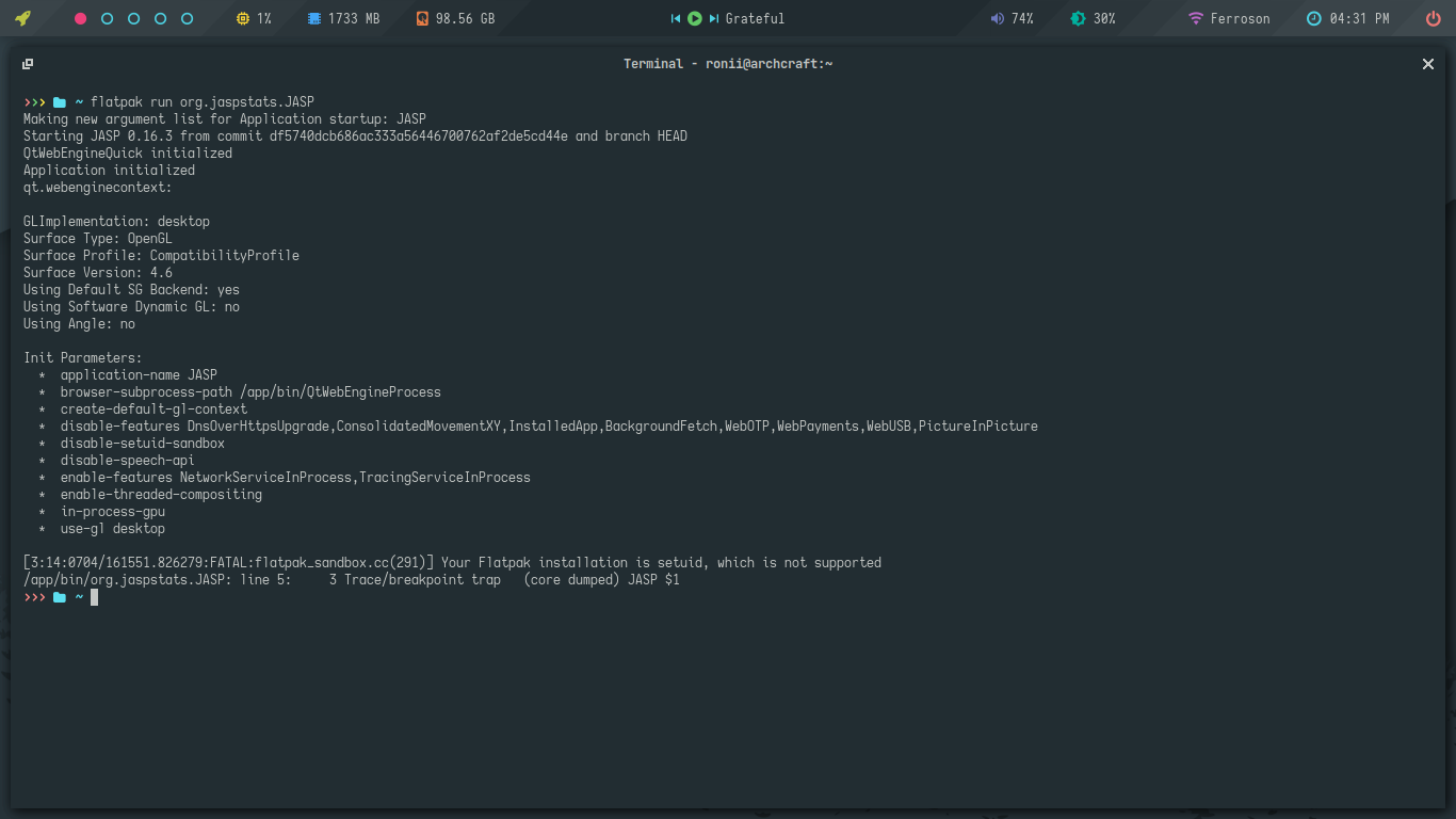[Bug]: Can't run JASP in Arch-based Linux Distro · Issue #1769 · jasp-stats/jasp-issues · GitHub