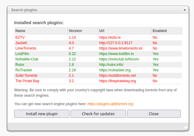 qBittorrent installs new Search plugins on click the Update button · qbittorrent qBittorrent ...