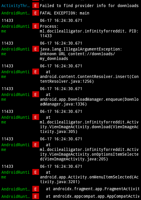 Crash upon attempt to download media · Issue #58 · Docile-Alligator/Infinity-For-Reddit · GitHub