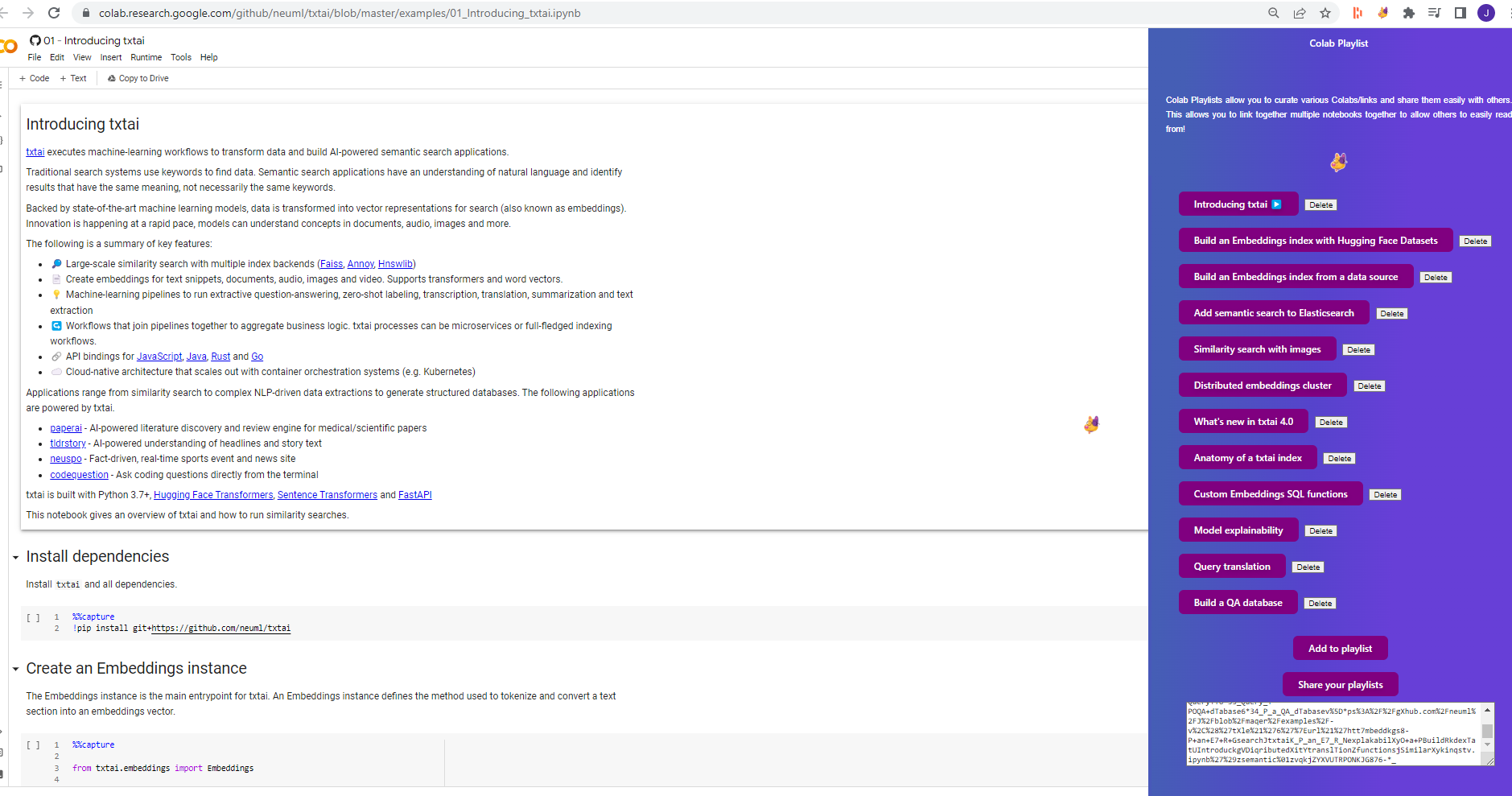 A nicer way to share your Colab Tutorials/Documentation · Issue #302 · neuml/txtai · GitHub
