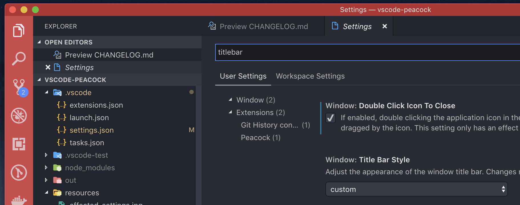 Titlebar Setting Does Not Work · Issue 34 · Johnpapa Vscode Peacock · Github