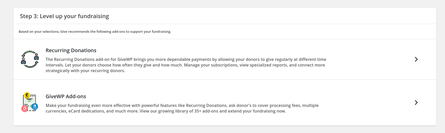 Setup Page Add-ons should communicate that the suggestion come from the Wizard selections ...