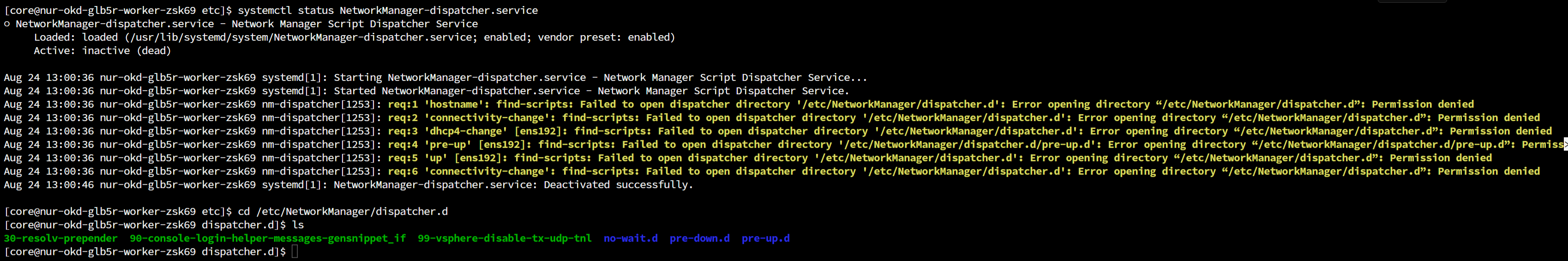 Okd Update From 410 To 411 Failed Due To Permission Issue For Networkmanager Dispatcher