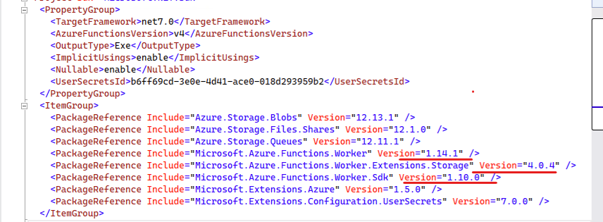 After create an isolated Azure Function using the Blob trigger, the package version is incorrect ...