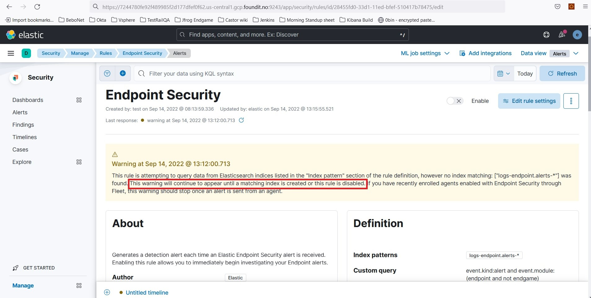 [Security Solution] After disabling the rule Warning message still occurs. · Issue #140691 ...