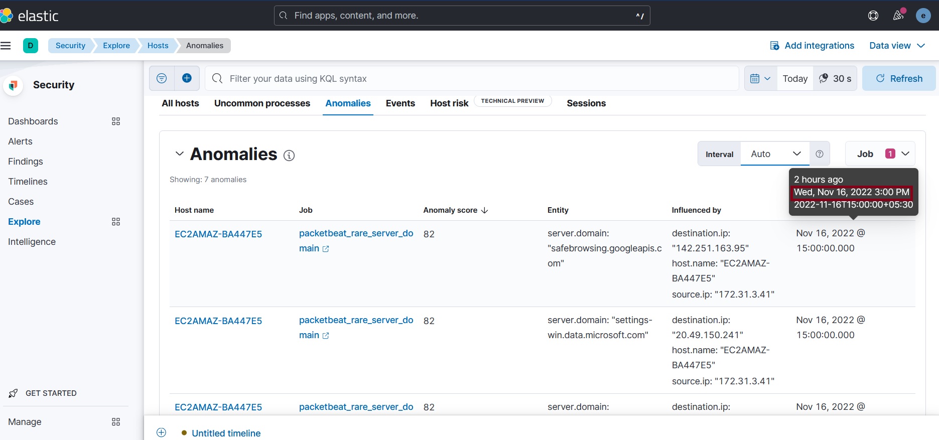 [Security Solution]Timestamp changes when user select show all interval under anomalies. · Issue ...