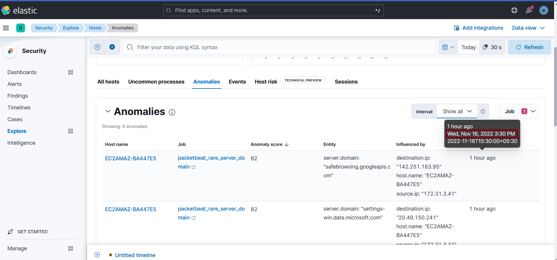 [Security Solution]Timestamp changes when user select show all interval under anomalies. · Issue ...
