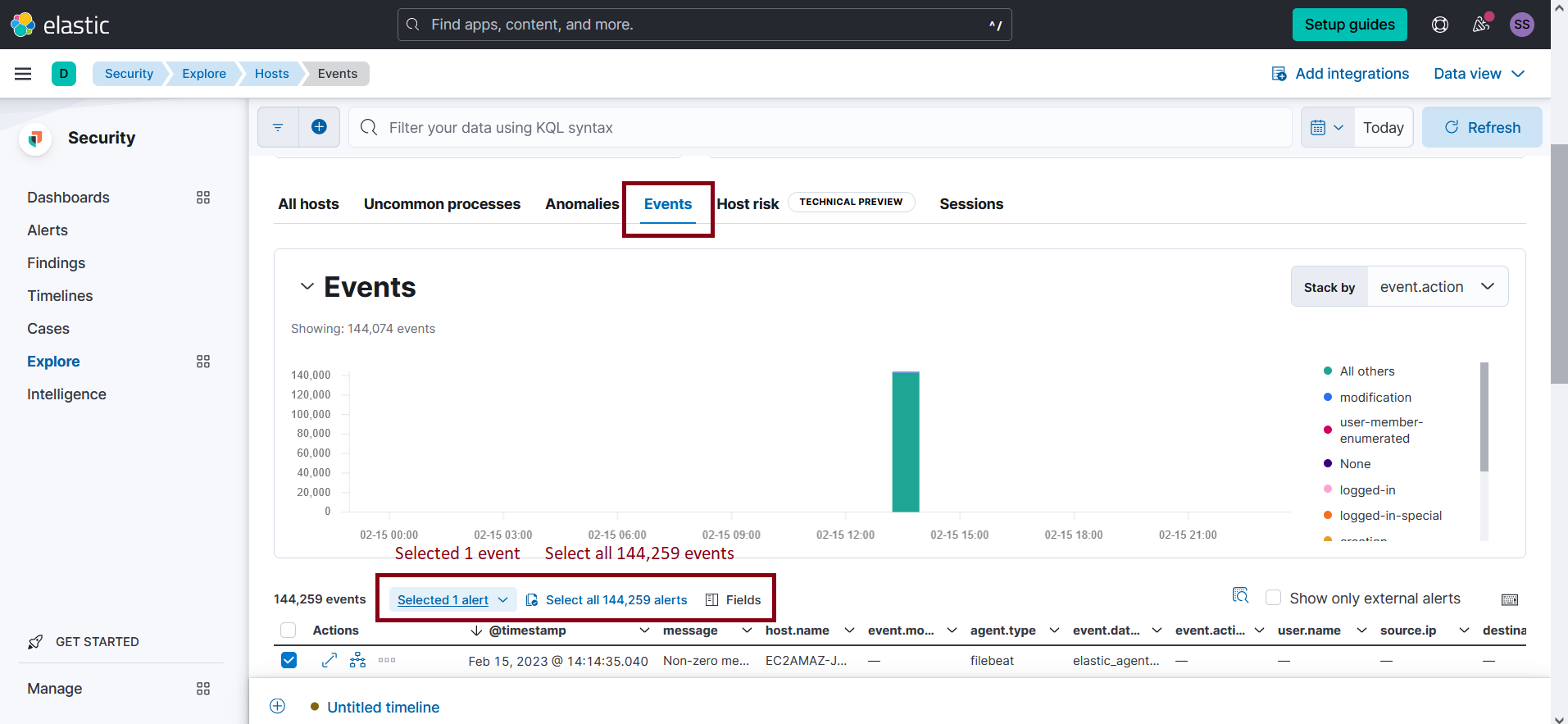 [Security Solution]On Host events and User events tab when we select an ...