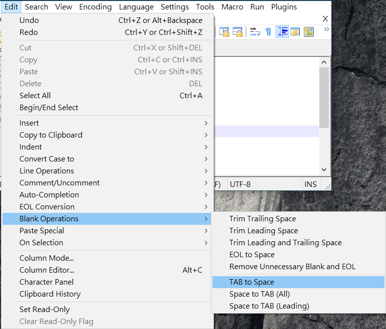 "TAB to Space" function should keep 2 characters wide when conversion ...