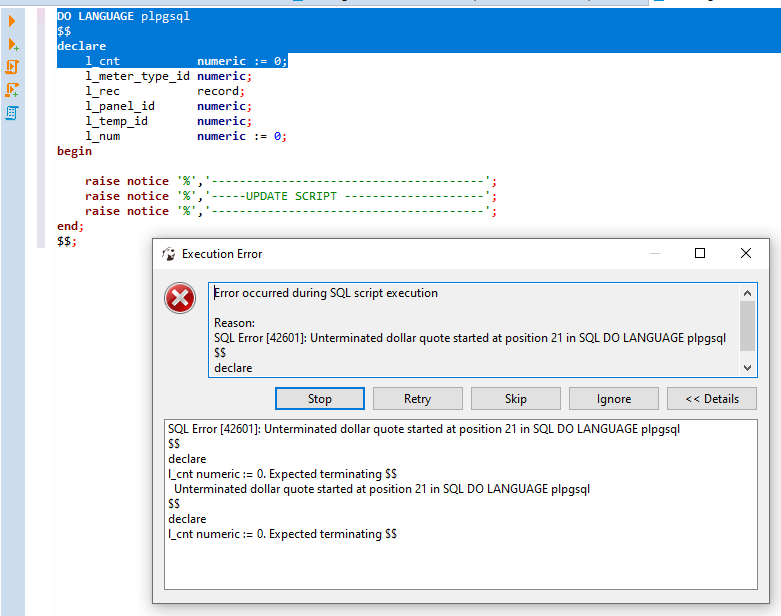 Unable to run plpgsql code with version 6.2.3.2.xx · Issue #7052 ...