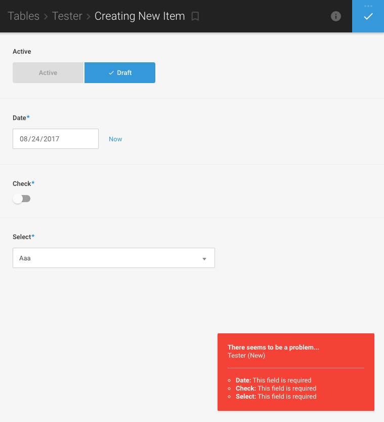 Unnecessary "This field is required" warnings on required Date, Dropdown and Toggles columns ...