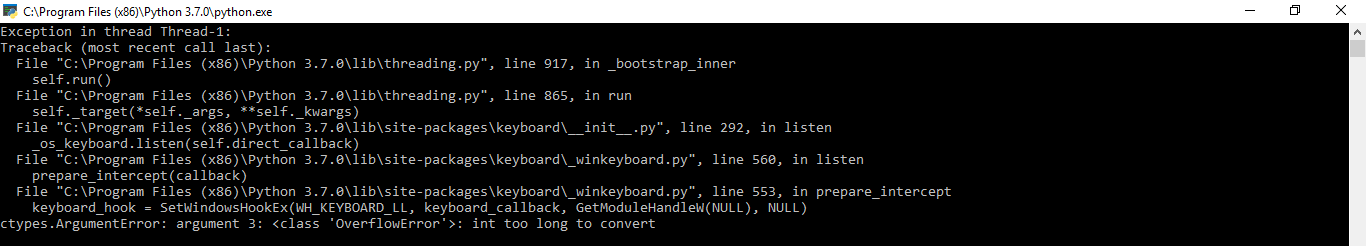 Int too long to convert error · Issue #208 · boppreh/keyboard · GitHub