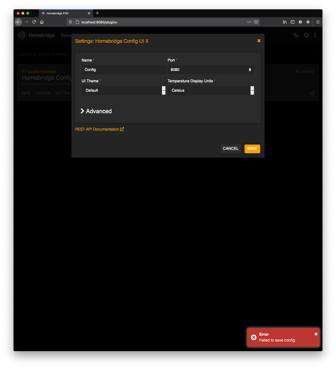 "Failed to save config" error · Issue #332 · homebridge/docker-homebridge · GitHub