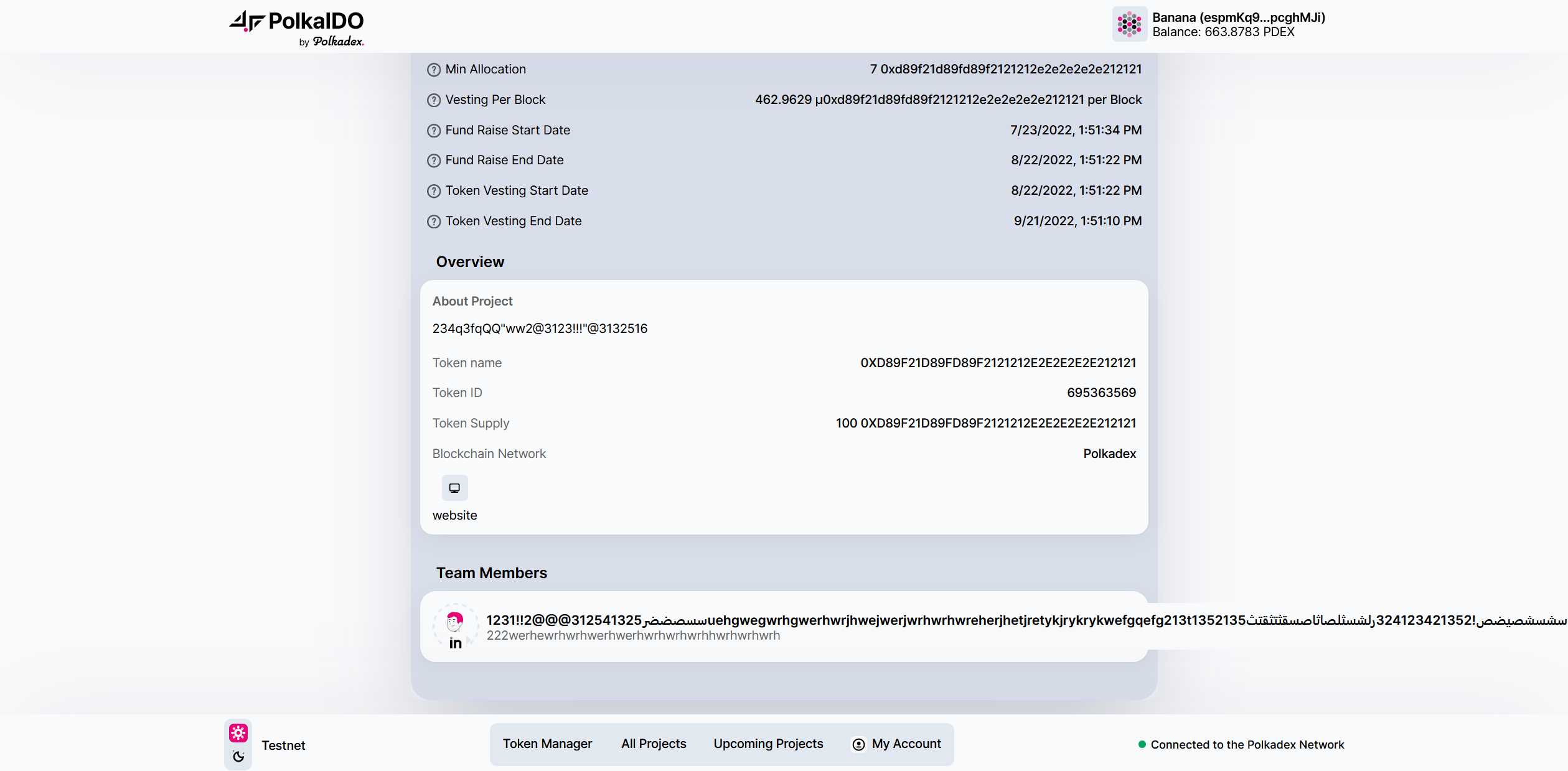 No Input Validation Characters/Length on IDO Members information which also breaks UI on voting ...
