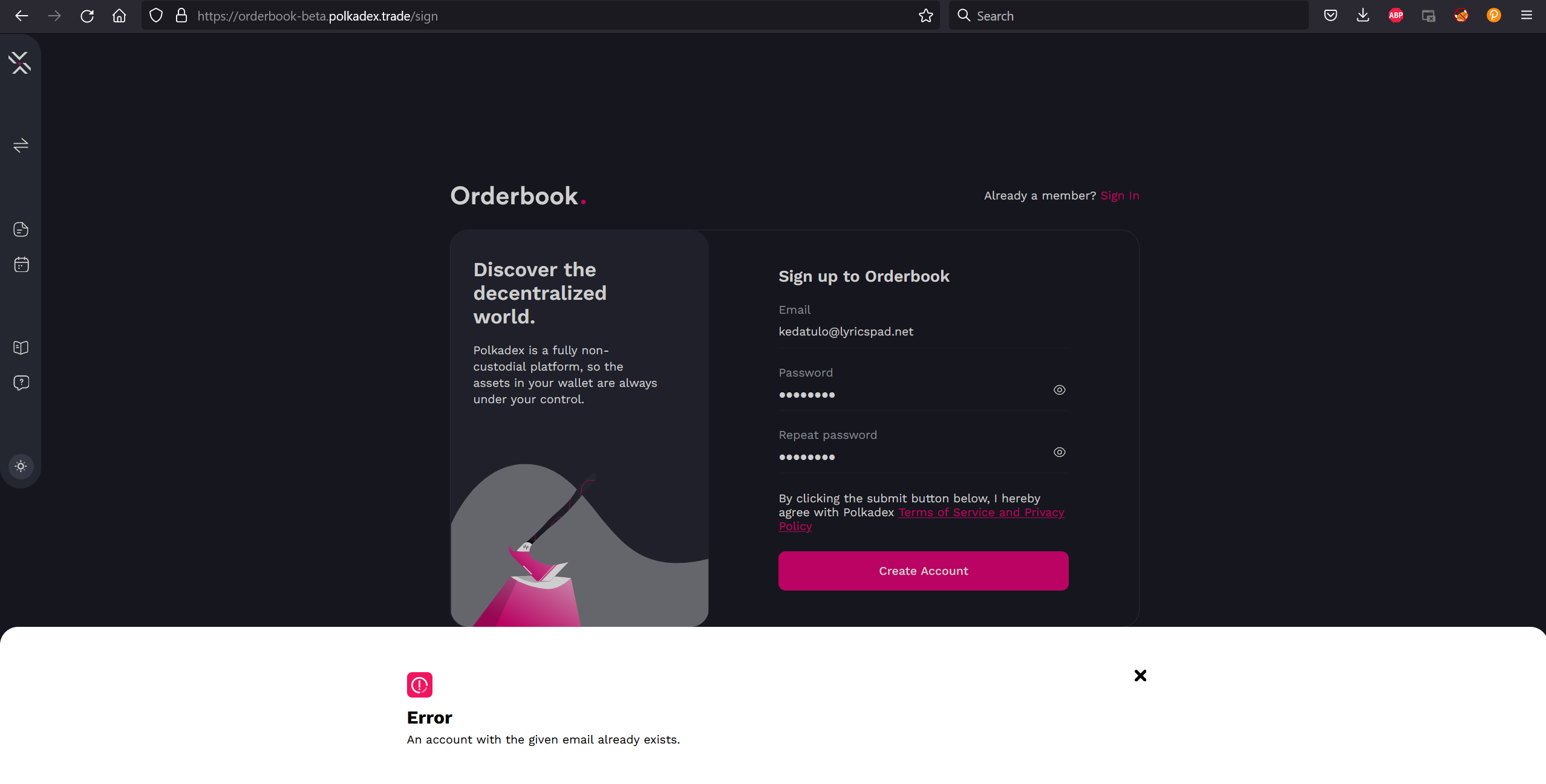 Signup Doesn't Continue if you forget to type in the verification code · Issue #303 · Polkadex ...