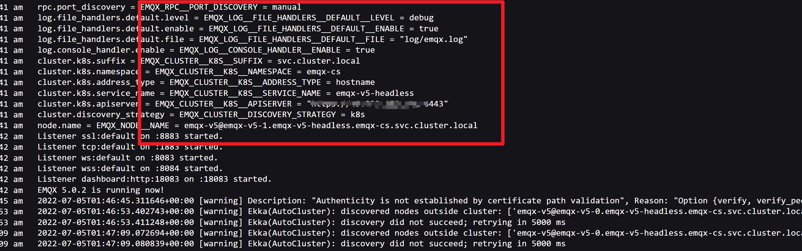 Ekka(AutoCluster): discovered nodes outside cluster · Issue #8418 · emqx/emqx · GitHub