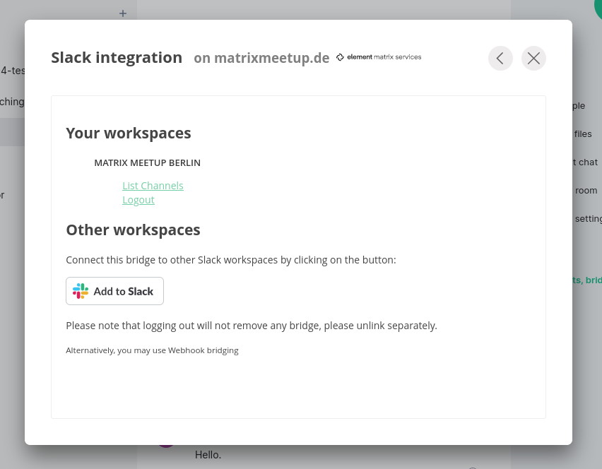 Slack bridge: Add section about adding additional workspaces · Issue #47 · element-hq/ems-docs ...
