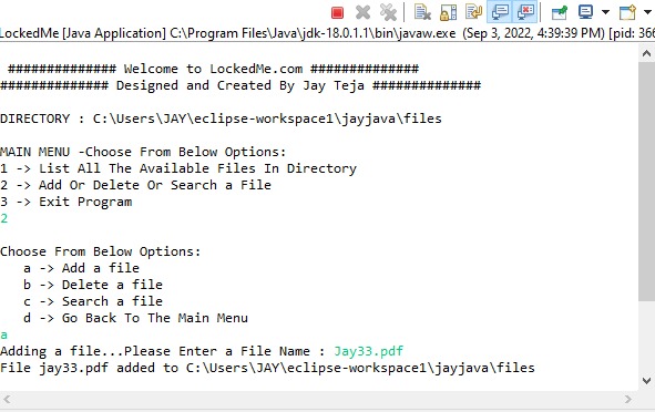 GitHub - JayTeja/LockedMe_FileManagement: Full Stack Development Phase 1 ProtoType App