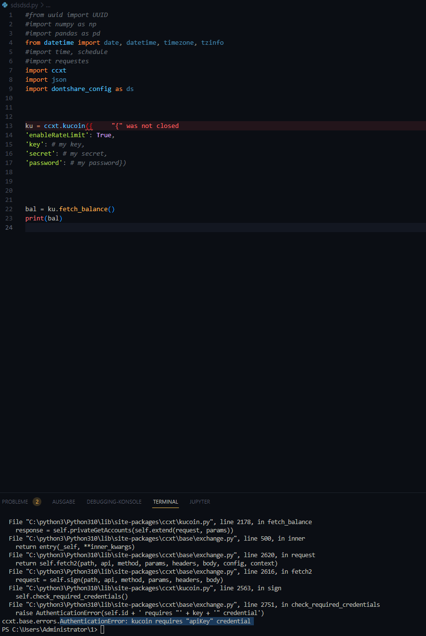 AuthenticationError: kucoin with ccxt (#ccxt) · Issue #14236 · ccxt/ccxt · GitHub