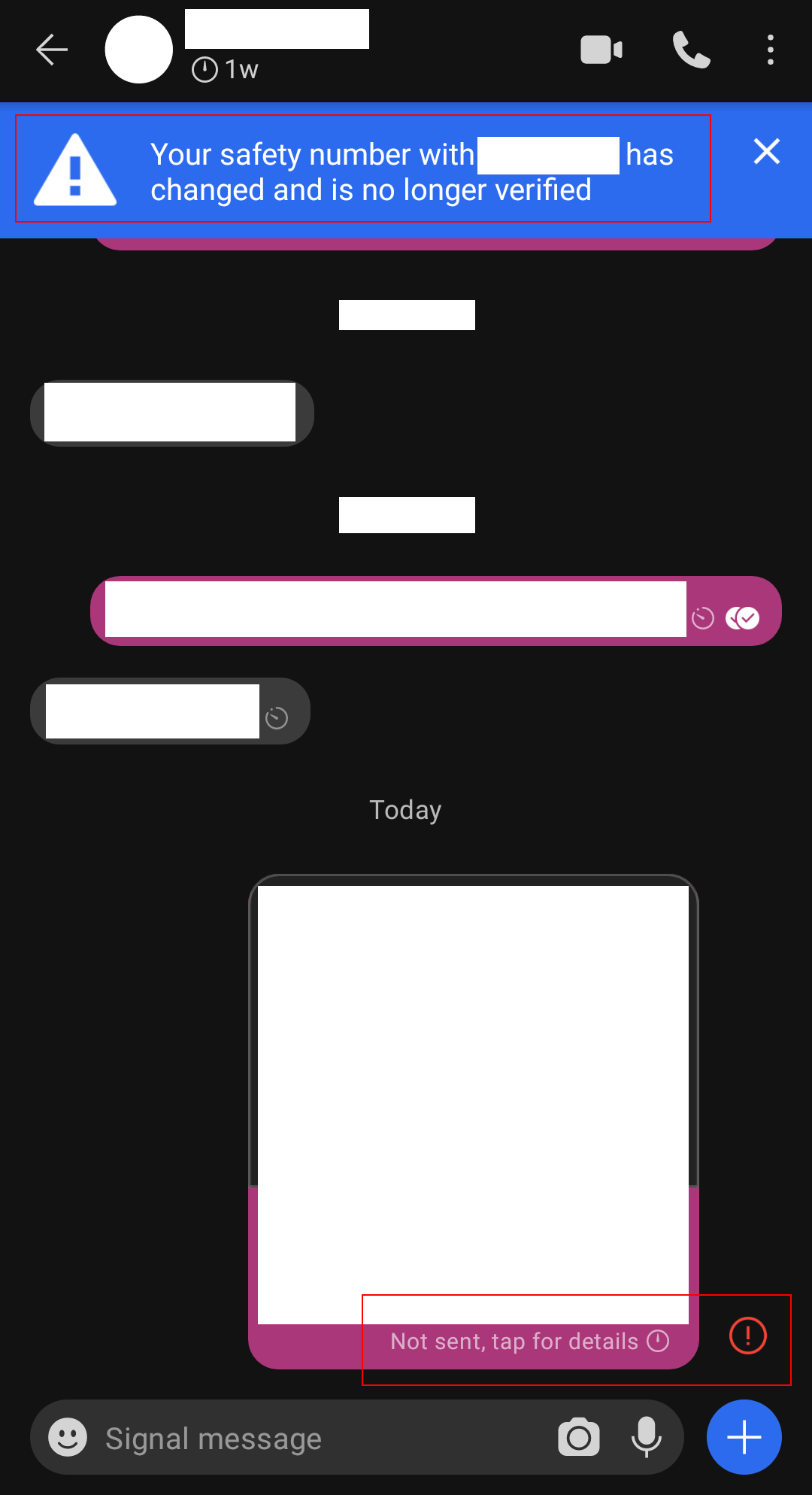 Could not send combined multimedia and text message to Signal contact after safety number change ...