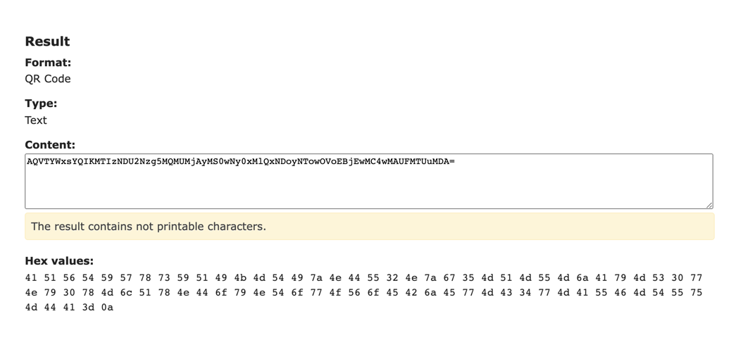 QR image generated displays base64 encoded data not the actual data ...