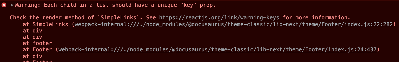 Simplelinks Component Missing Unique Key Prop Error · Issue 6509 · Facebook Docusaurus · Github