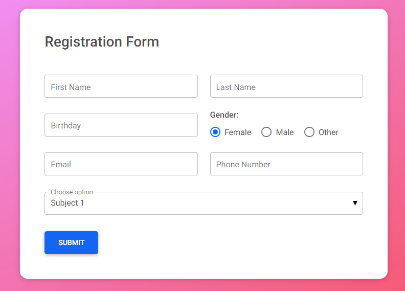  mdbootstrap react registration form Codesandbox
