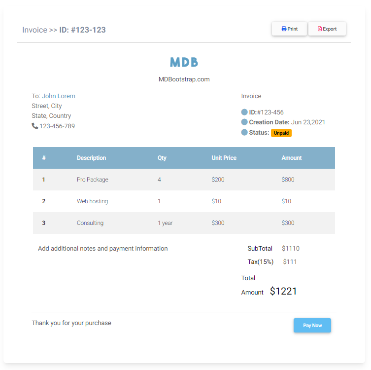  mdbootstrap react invoice NPM Npm io