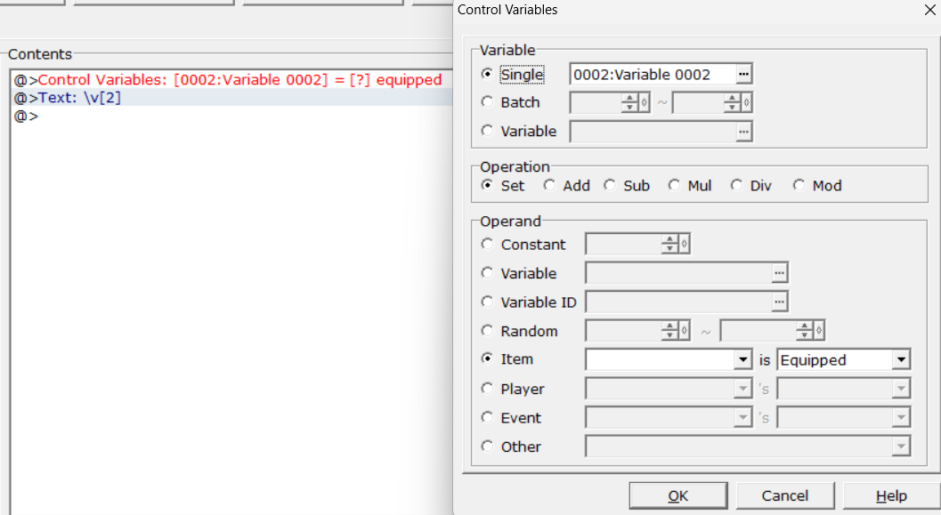 Control Variables: Item 0 is Equipped should list the number of free equipment slots in your ...