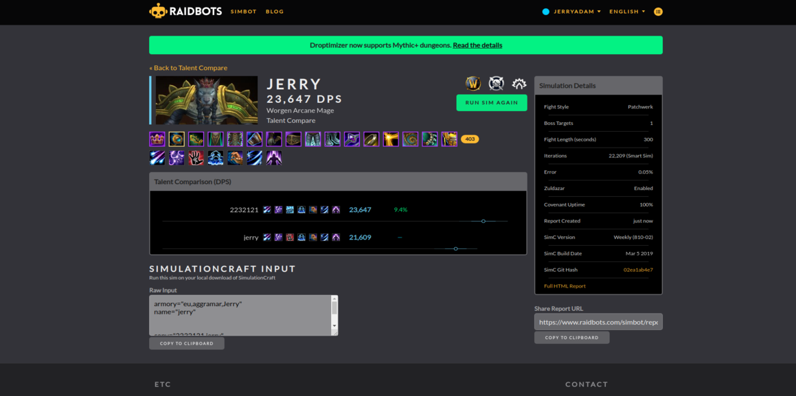 Sim result for the same composition is different on Talent Compare and Quick Sim by a lot ...
