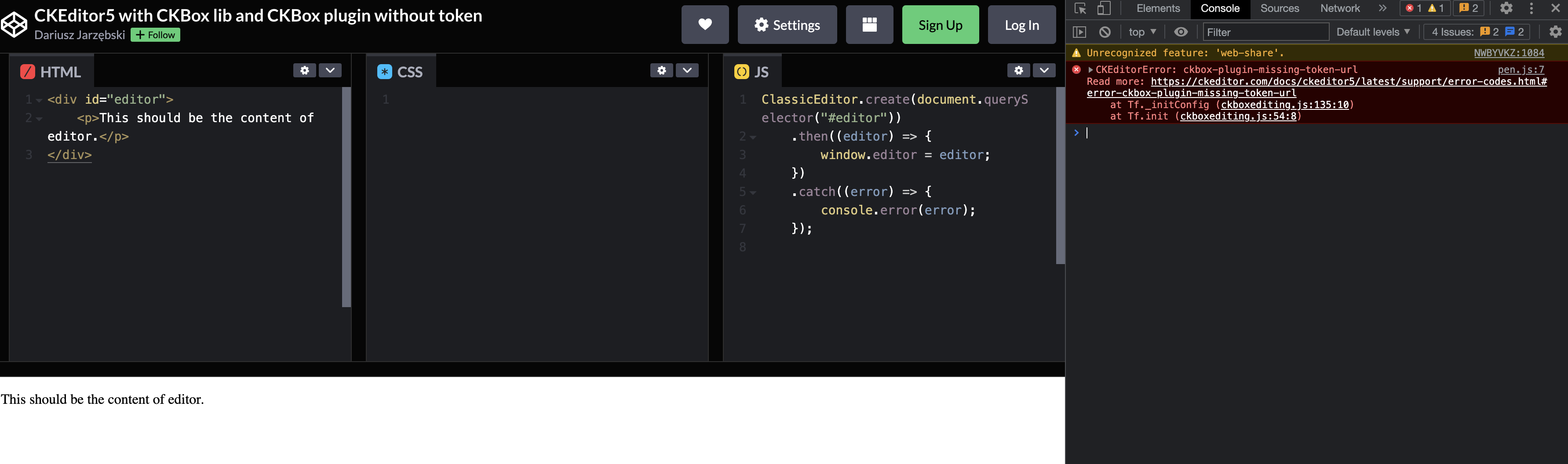 CKBox should better handle missing token · Issue #13275 · ckeditor/ckeditor5 · GitHub