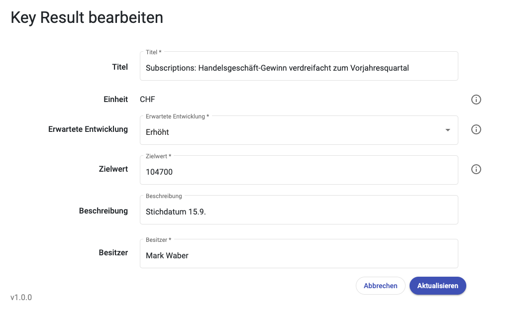 Key Result Editieren Startwert Kann Nicht Verändert Werden Da Je Nach Typ Nicht Sichtbar 