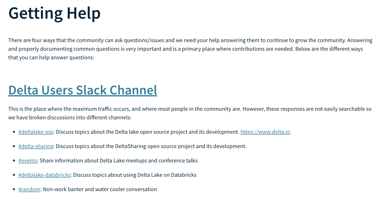 Update "Getting Help" page · Issue #157 · delta-io/website · GitHub