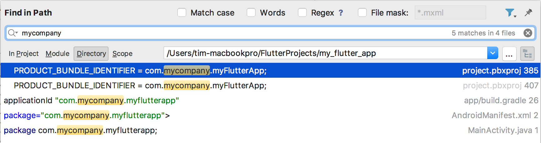 Creating New Flutter Project Generates Productbundleidentifier Applicationid And Package