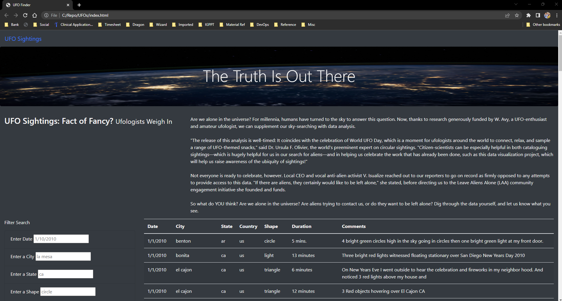 GitHub - AshleshaV/UFOs