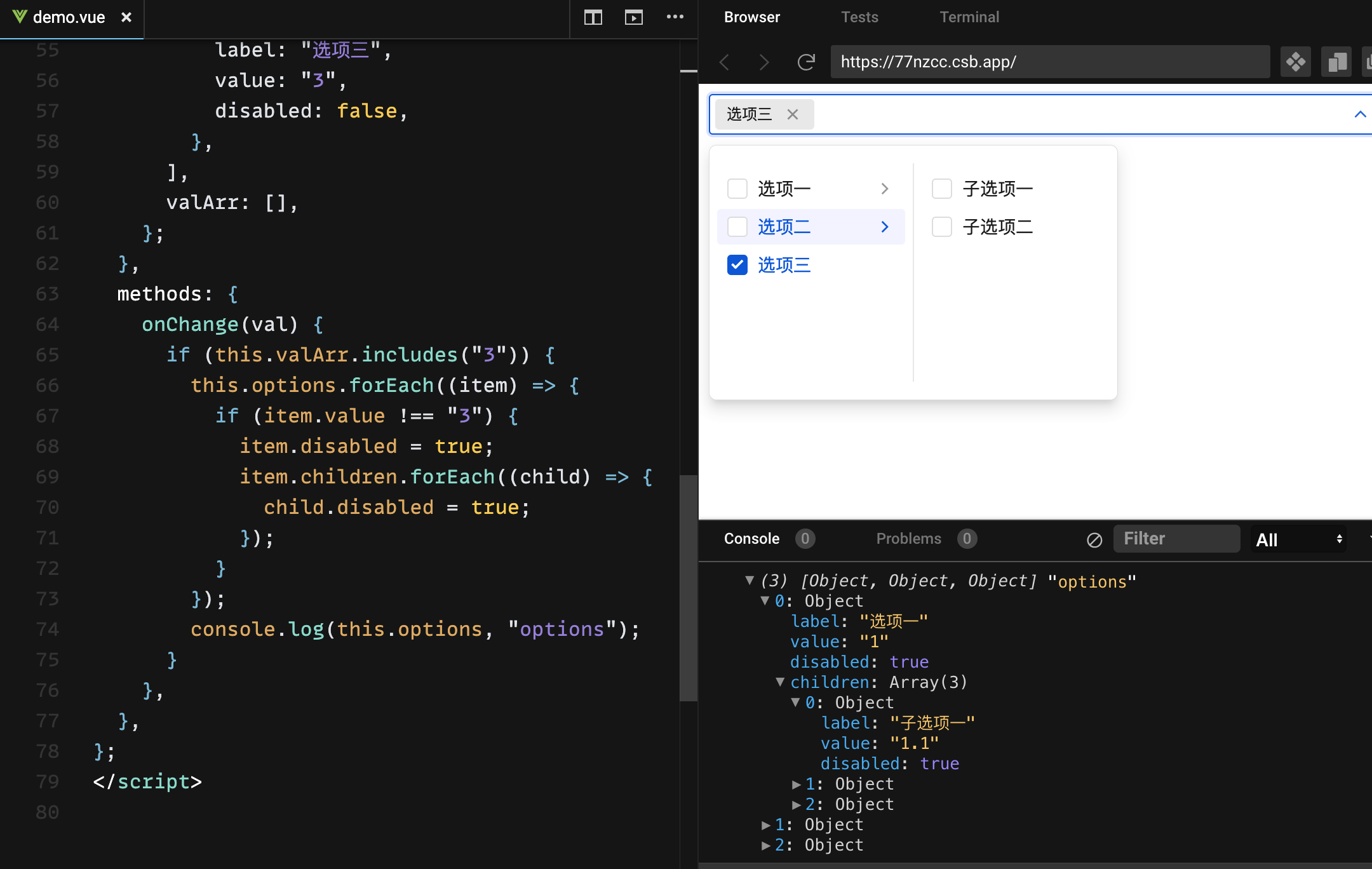 [cascader] 选项disabled修改后，选项不是禁用状态 · Issue #2859 · Tencent/tdesign-vue · GitHub