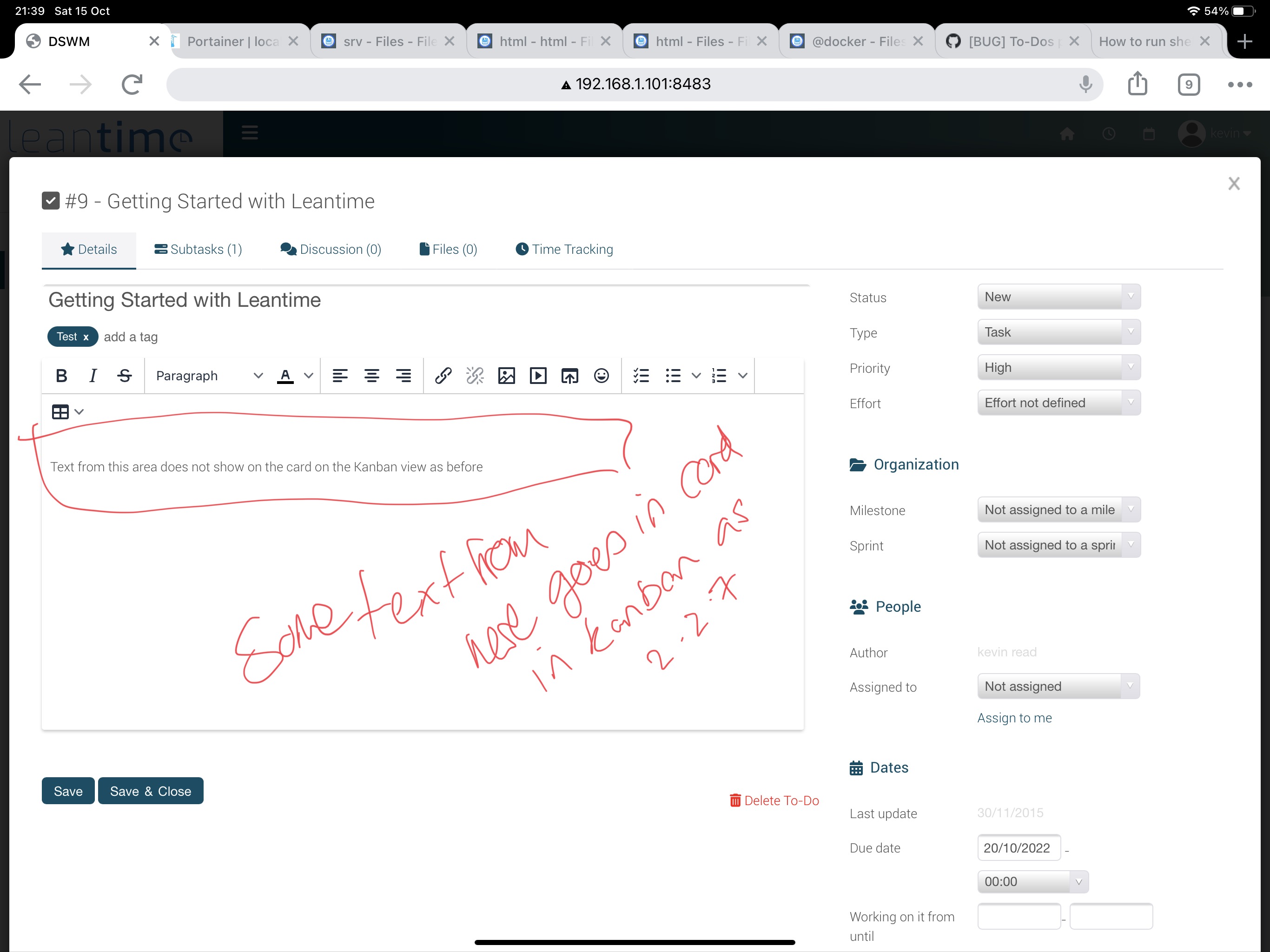 [BUG]. To do kanban card description no longer showing · Issue #1042 · Leantime/leantime · GitHub
