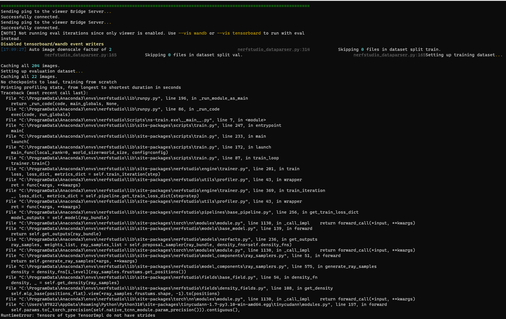 Tensors of type TensorImpl do not have strides · Issue #1356 · nerfstudio-project/nerfstudio ...