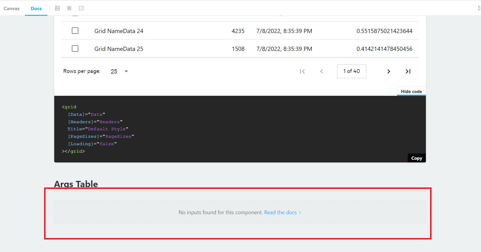 ArgsTable not showing when using Component & Inputs from Installed Library component ...