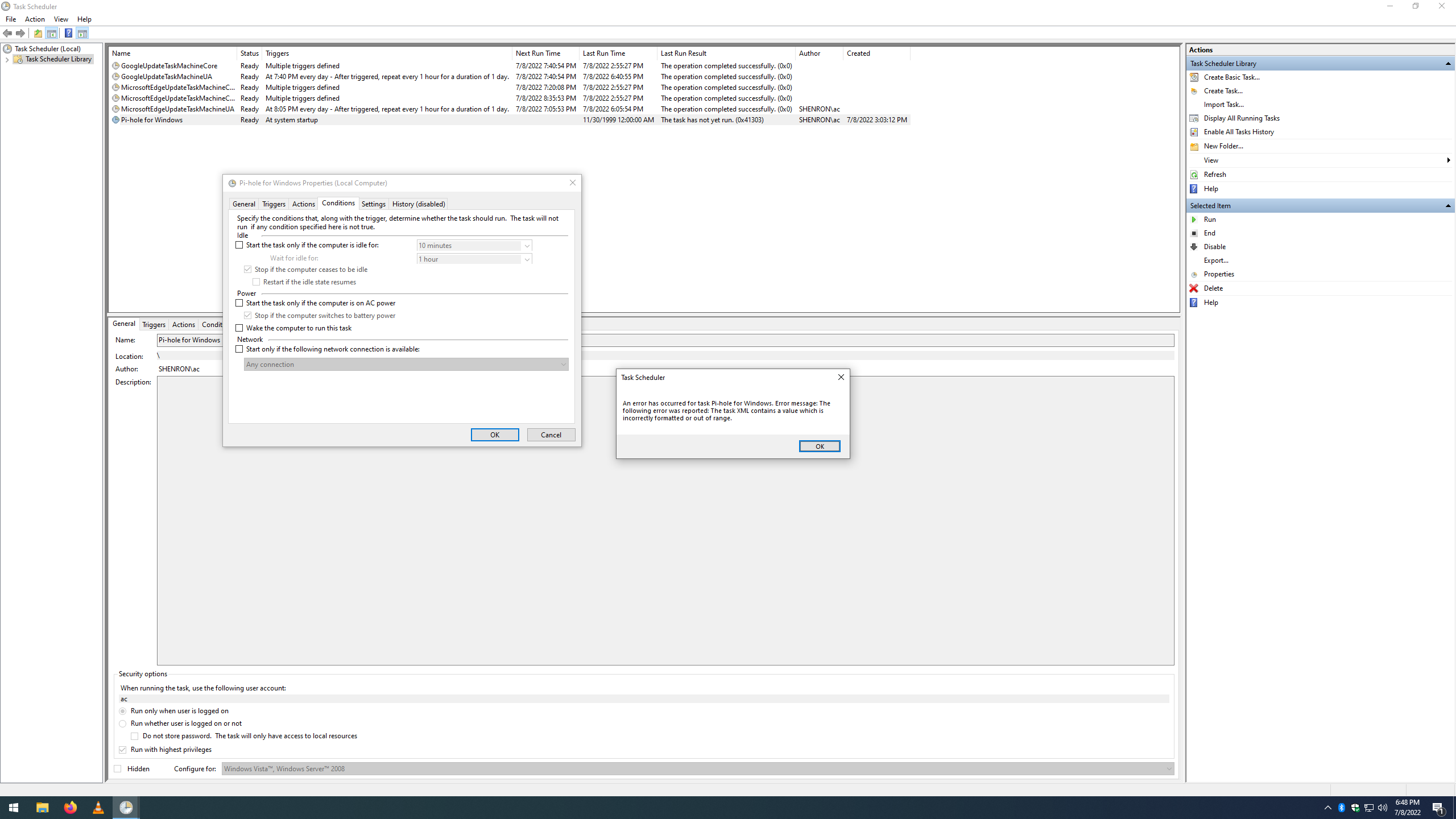 Error modifying task in Task Scheduler · Issue #62 · DesktopECHO/Pi-Hole-for-WSL1 · GitHub