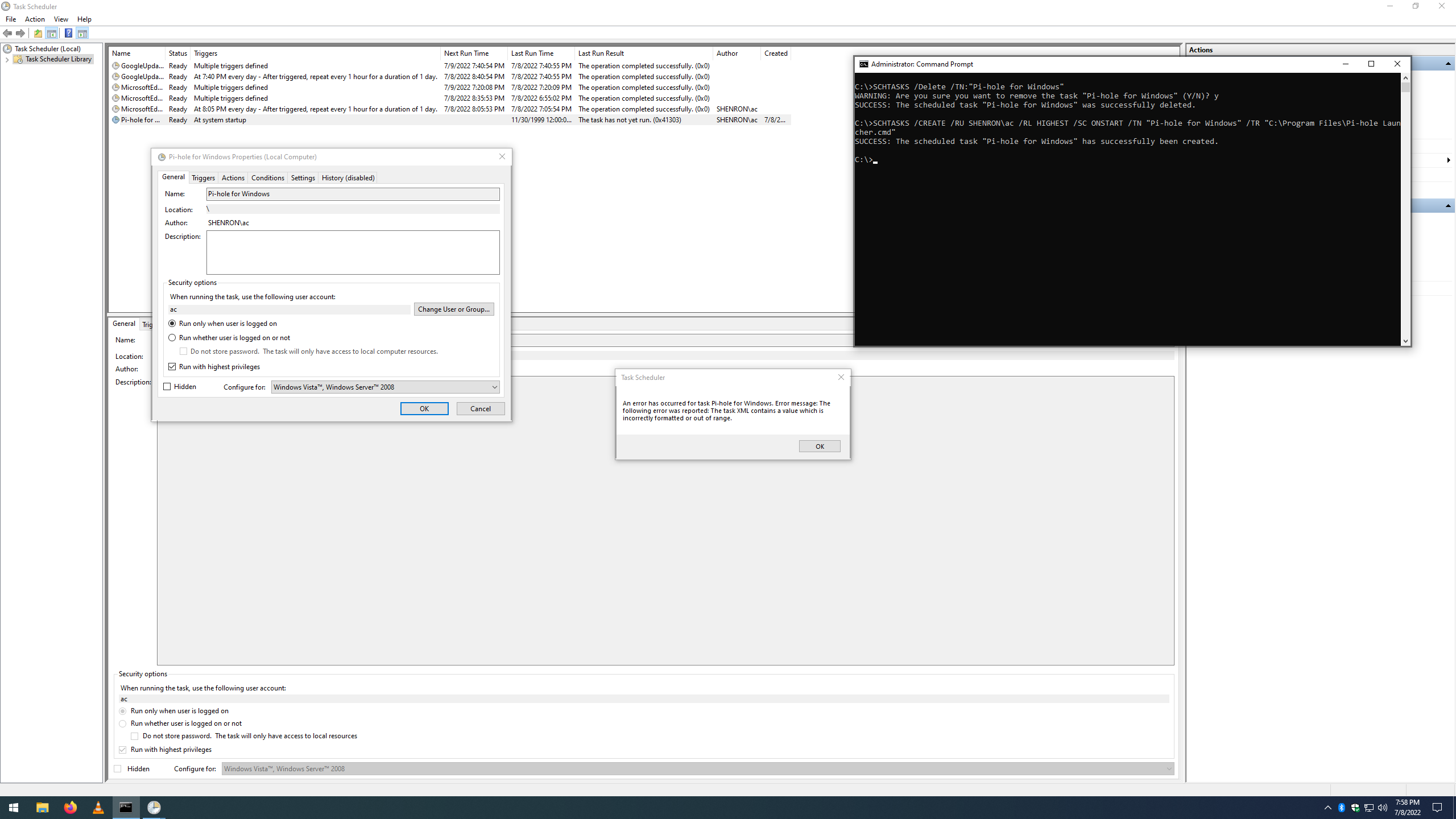Error modifying task in Task Scheduler · Issue #62 · DesktopECHO/Pi-Hole-for-WSL1 · GitHub