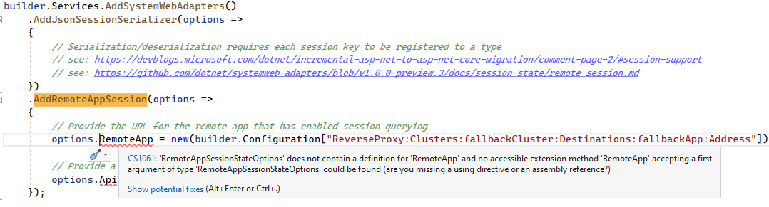 'RemoteAppSessionStateOptions' does not contain a definition for 'RemoteApp' and 'ApiKey ...