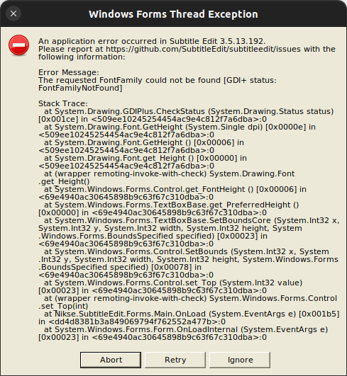 Application Error: The requested FontFamily could not be found · Issue #6100 · SubtitleEdit ...