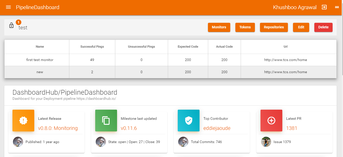 Show monitors and latest ping status on the dashboard page · Issue ...